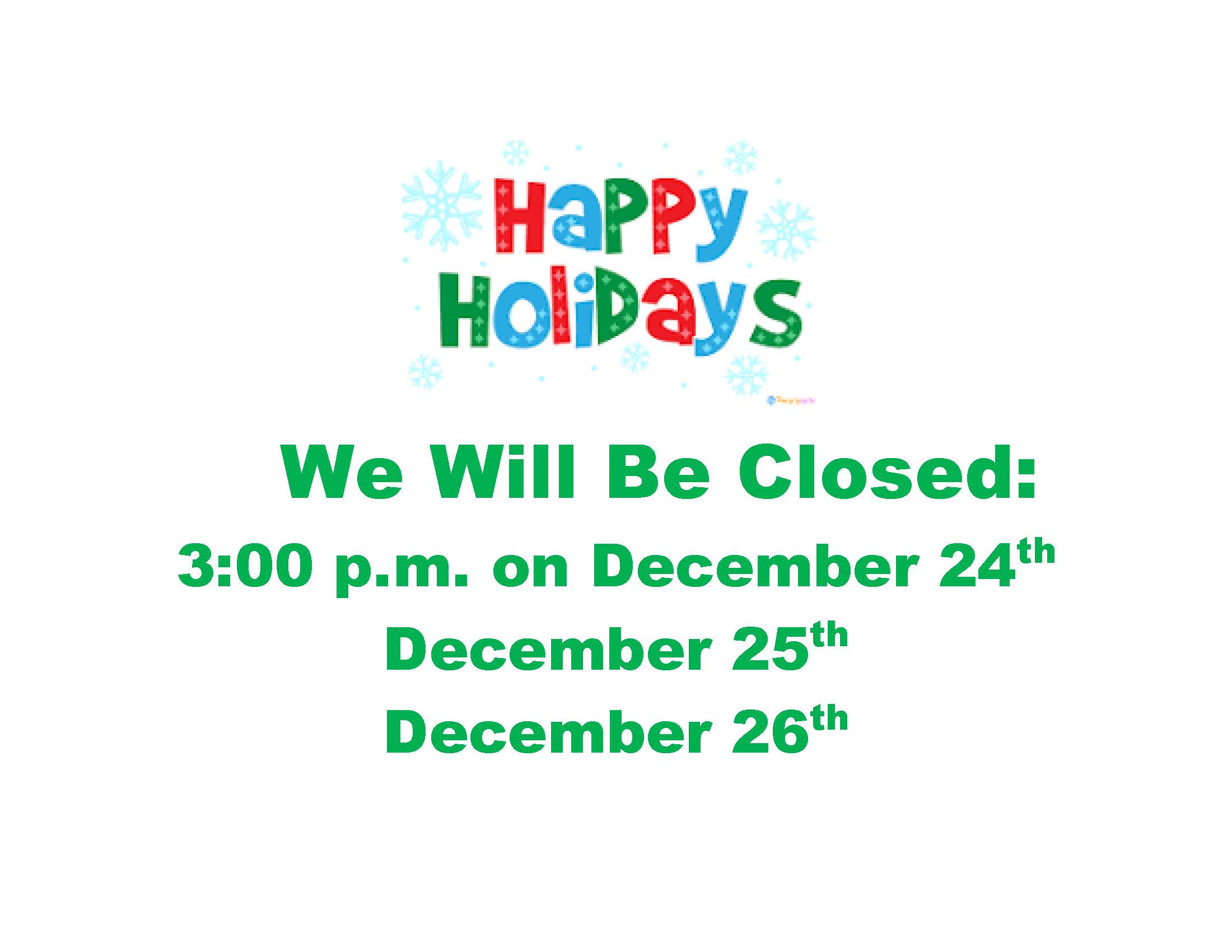 Holiday Hours - Week of December 22nd | Delran Township - Burlington ...