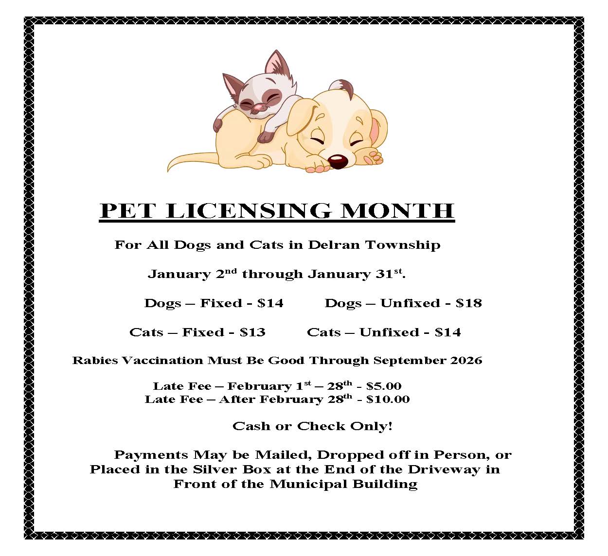 January is Pet Licensing Month | Delran Township - Burlington County, NJ